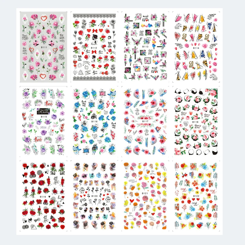 10-12PCS-3D-Valentine-s-Day-Series-Nail-Sticker-Rose-Flower-Love ...