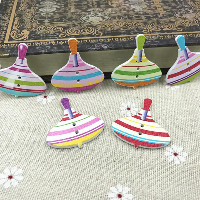 DIY-80pcs-Wooden-Gyro-toy-shape-buttons-stripe-sewing-Scrapbooking ...