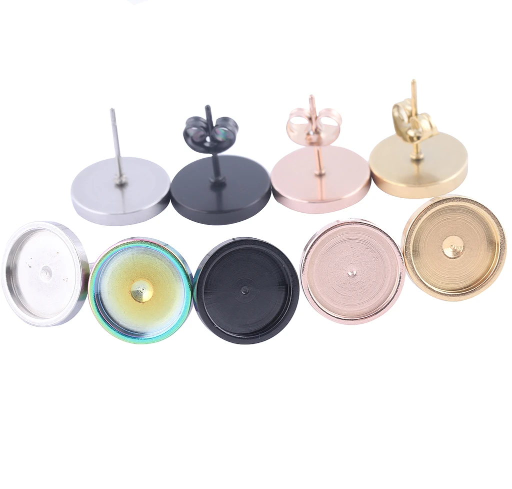 10pcs Rose Gold Black Stainless Steel Stud Earring Base 6mm 8mm 10mm ...