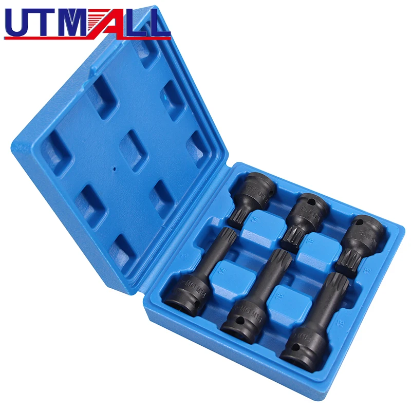 6pcs M14 M16 M18 Spline Impact Bit Socket Set 1/2" Drive Extension Bar ...