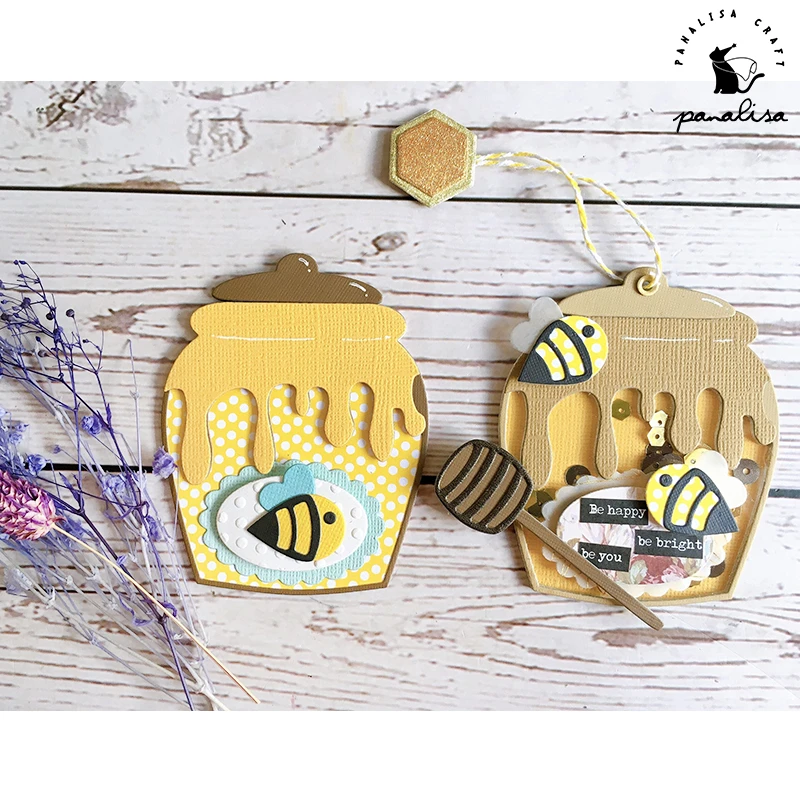 Panalisacraft Honey Jar Bee Happy Metal Cutting Dies Stencils For Diy ...