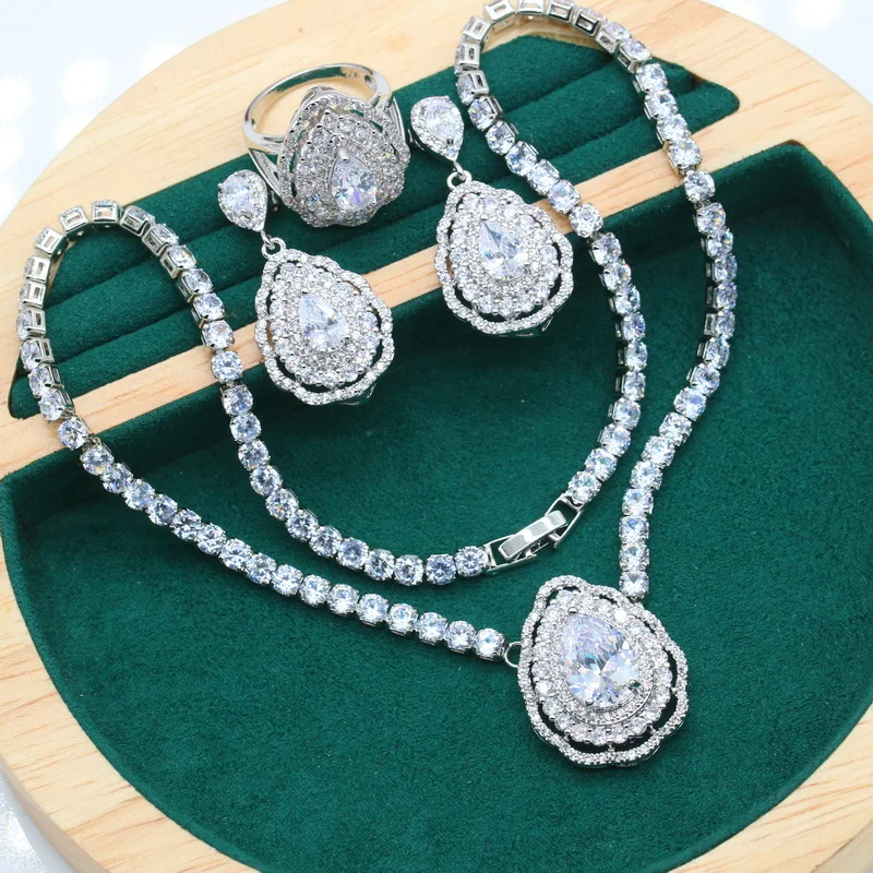 Kalung-indah-925-set-perhiasan-perak-untuk-wanita-pernikahan-putih ...