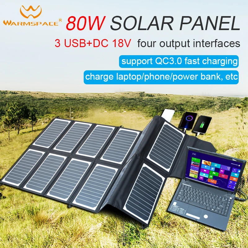 Warmspace 80w/usb 5v/dc 18v Foldable Solar Panel Monocrystalline ...