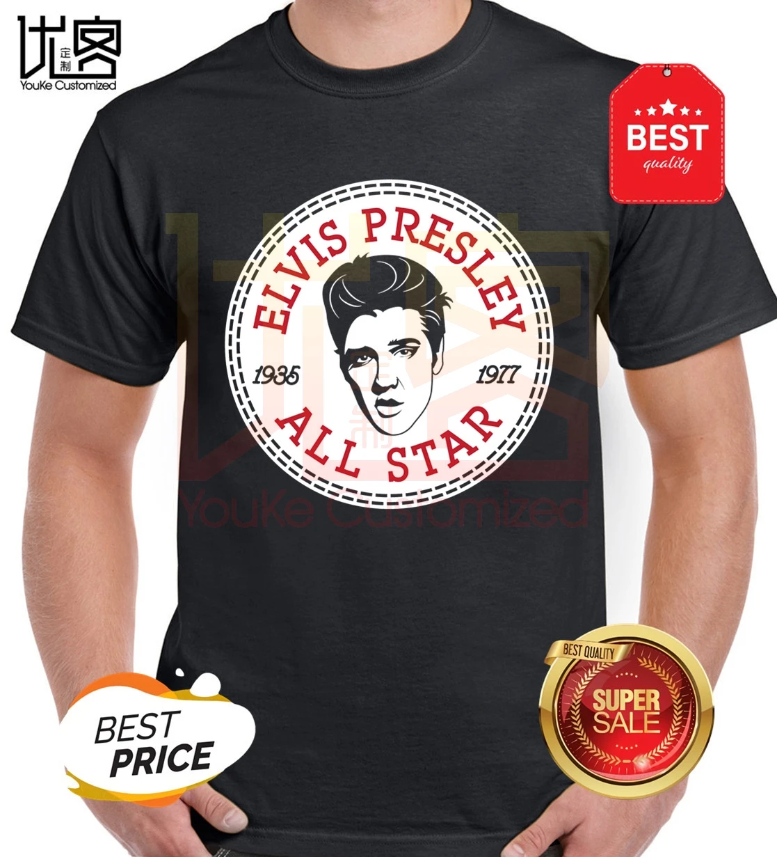 Elvis Presley estrella Converse logotipo camiseta de los hombres de las mujeres 100% de algodón ...