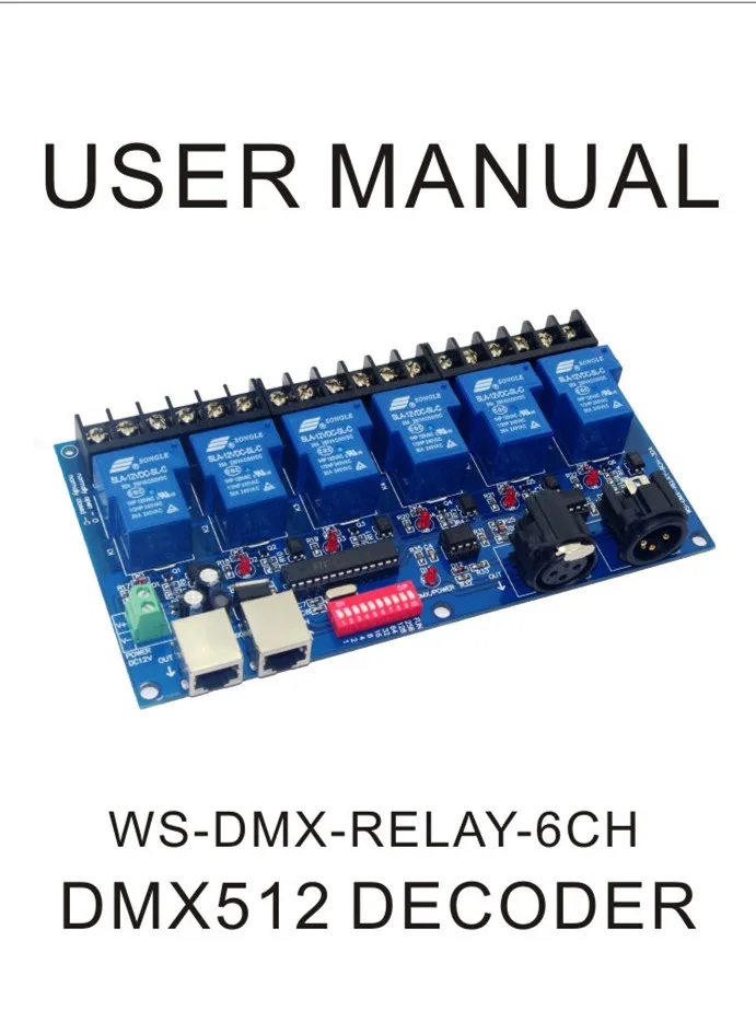 WS-DMX-RELAY-6CH-30A 6CH Relay Switch DMX512 Controller RJ45 XLR 6 way ...