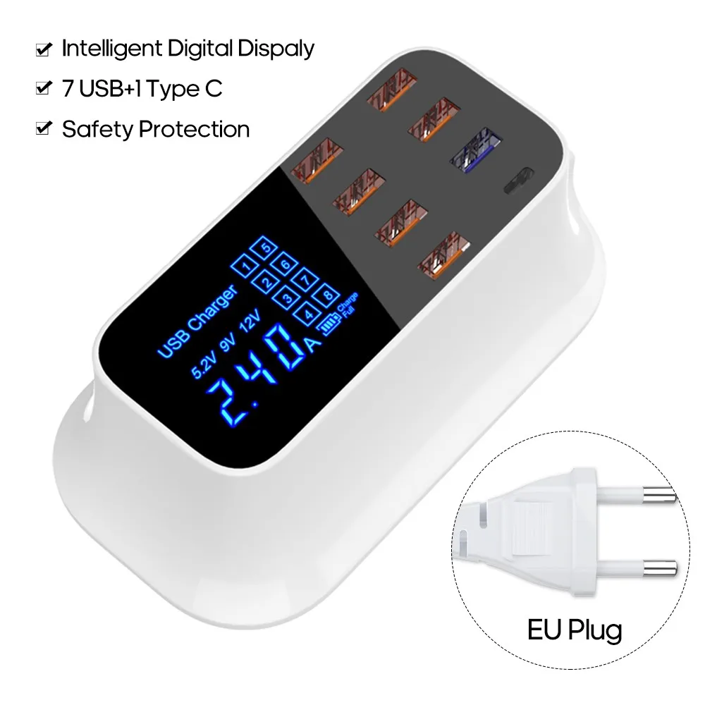 8 Ports USB Smart Fast Chargers Intelligent LEDs Digital Safety ...