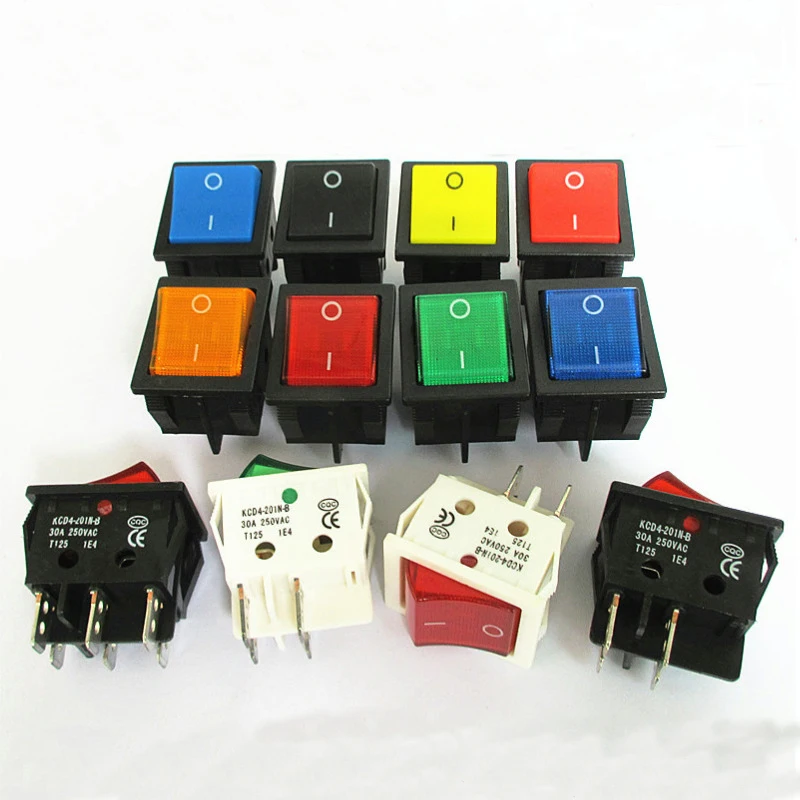 KCD4-Latching-Rocker-Switch-Ship-Type-Power-Switch-4Pins-With-Light-30A ...
