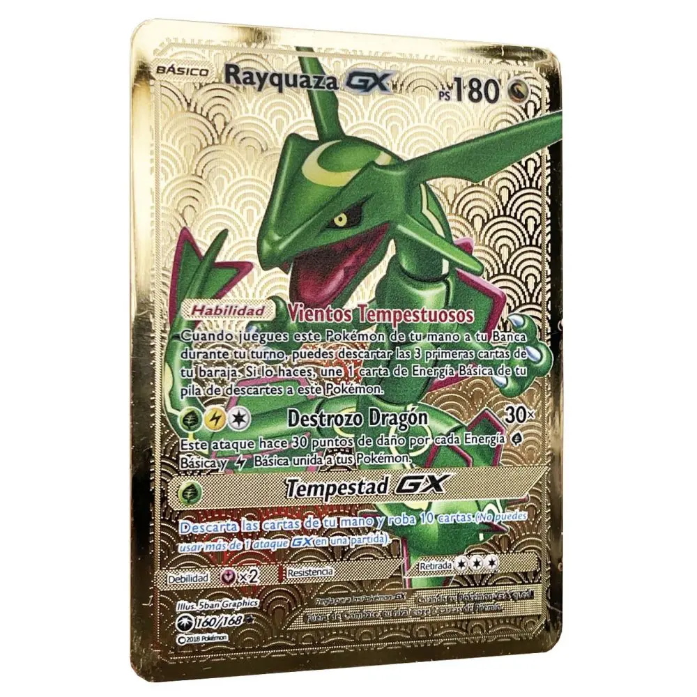 Rayquaza GX Pokemon Cards in Spanish Iron Metal Pokmo Letters Kids Gift ...
