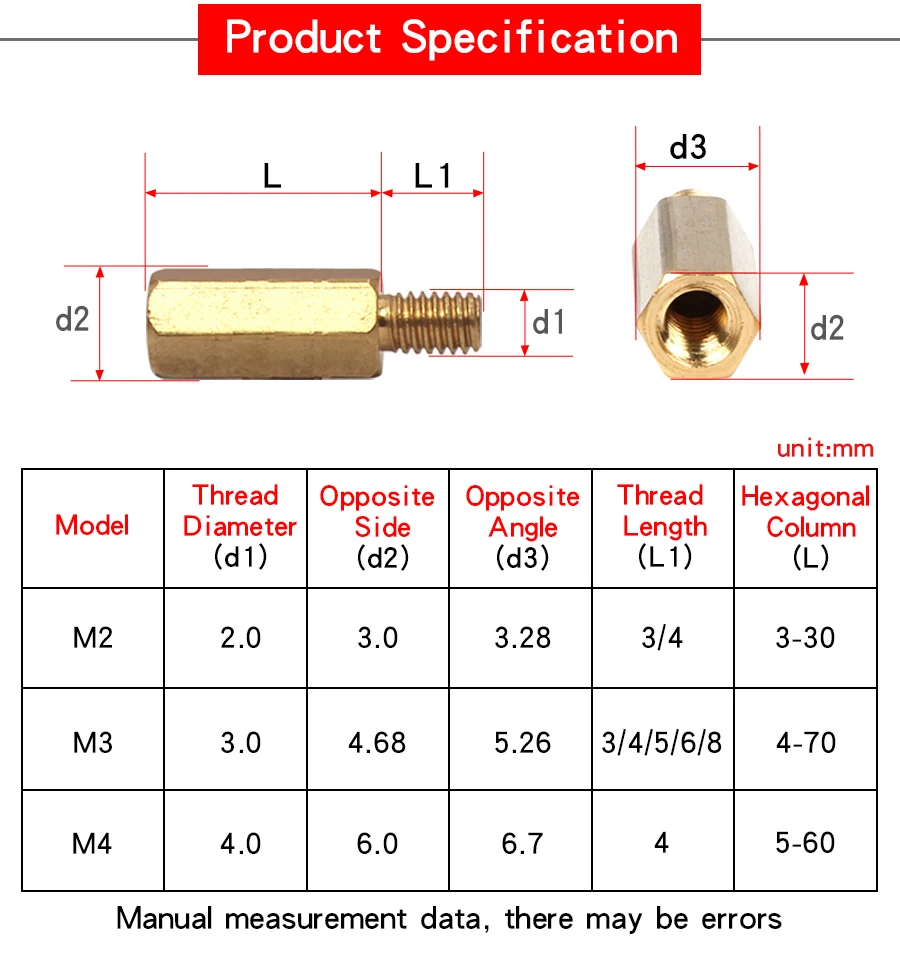 VIS,M3-Thread 4 mm-30 mm--Vis'espacement hexagonal en laiton, vis M3 ...