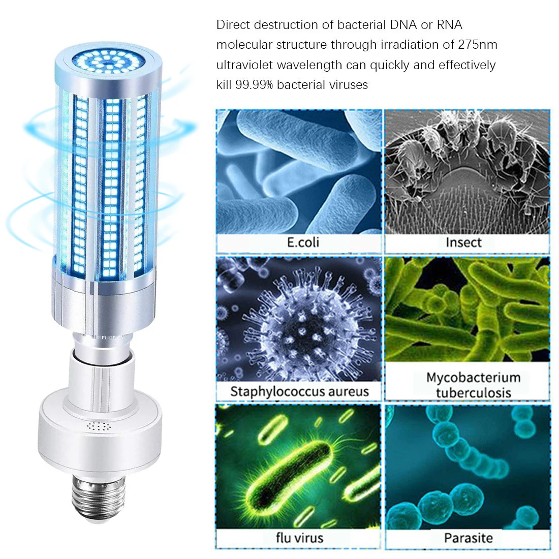 2020 60W UV Disinfectant Light Remote Control timing E26/E27 Germicidal ...