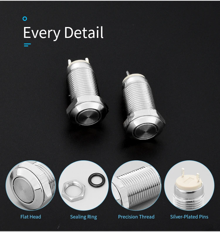 Ping-Self Reset -Bouton poussoir en métal, 10MM, 2 broches, 1 pièce ...