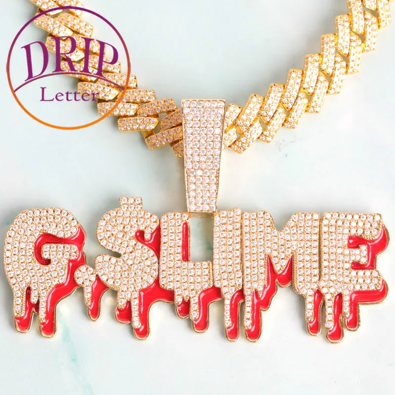 Drip Letter Custom Name Necklace For Men Glow In Dark Drip Real Gold ...