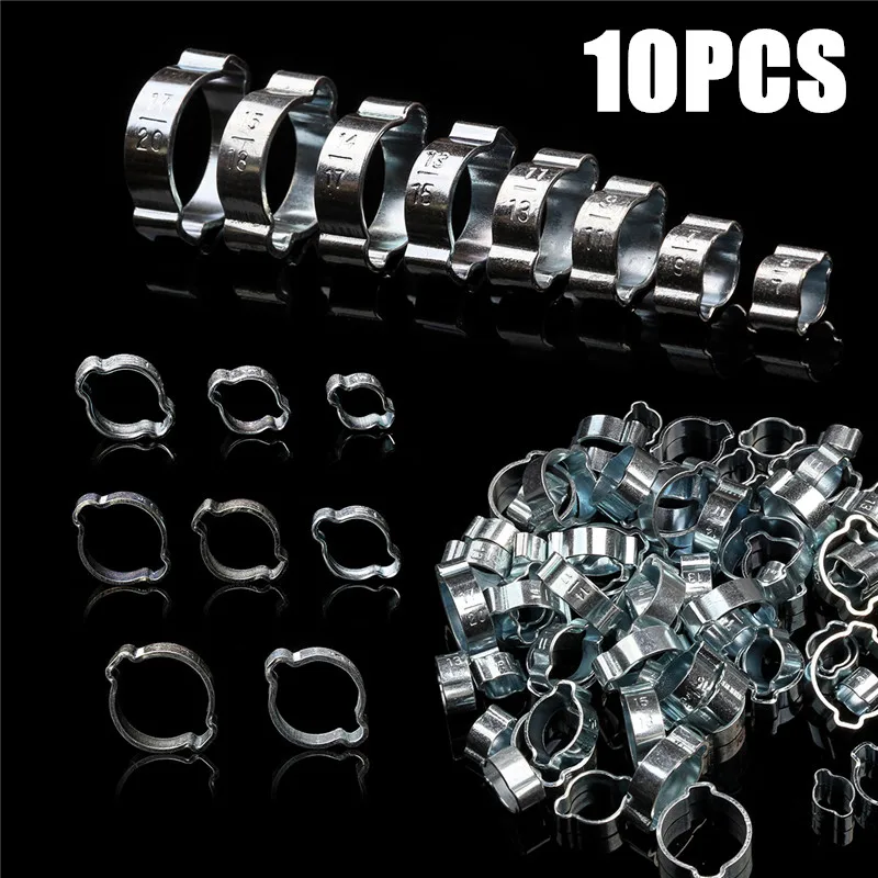 10pcs 호스 클램프 이중 귀 클램프 5 20mm 웜 드라이브 연료 물 호스 파이프 클램프 클립 호스 연료 클램프 키트클램프