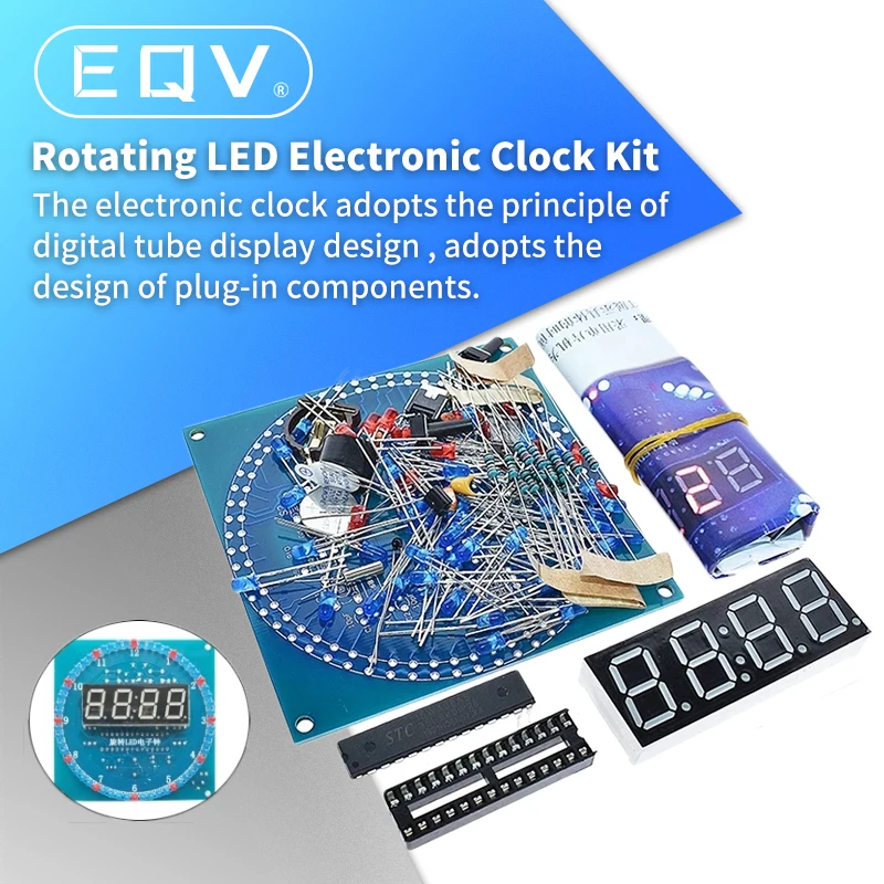 EQV DS1302 Rotating LED Display Alarm Electronic Clock Module DIY KIT ...