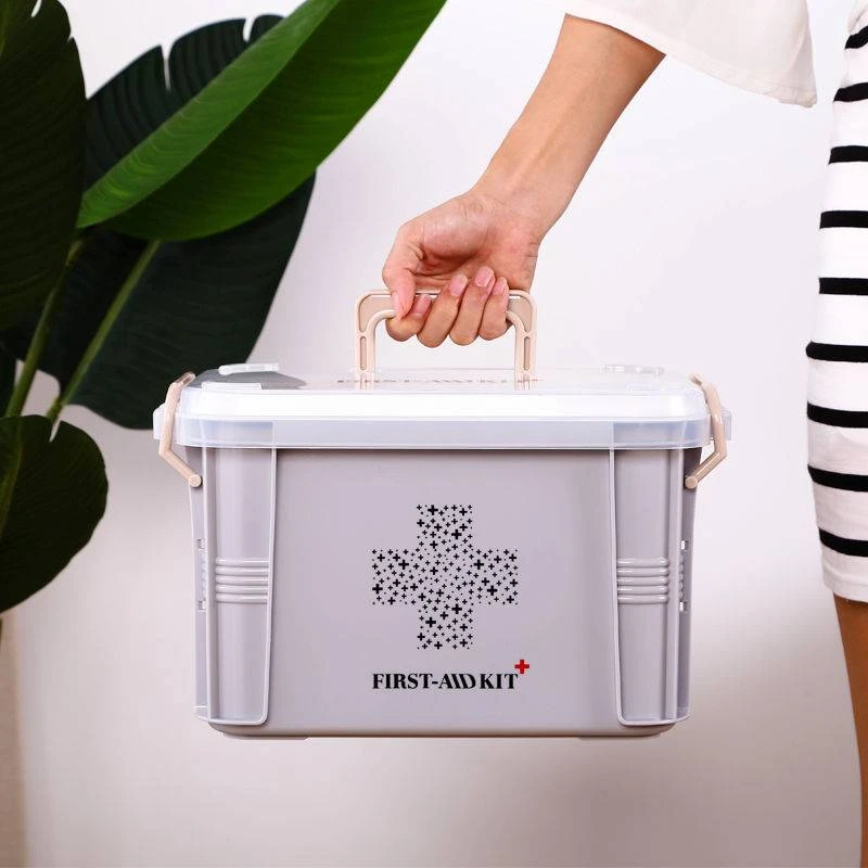 Plastic First Aid Kit Container Medicine Storage Organizer 2 Layers ...