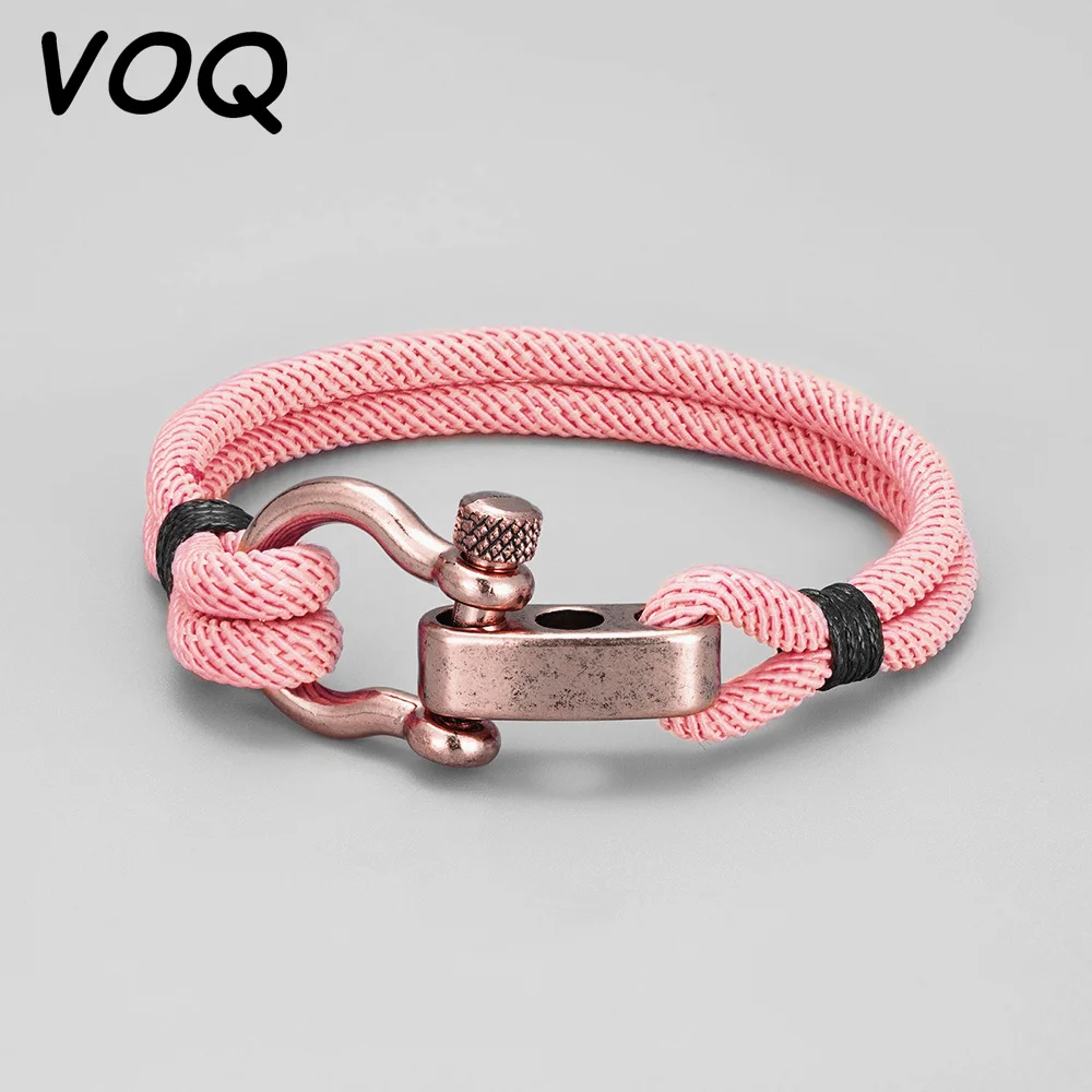 Voq 빈티지 구리 조절 패스너 밀란 로프 팔찌 여성용 야외 구조 액션 생존 팔찌 수제 쥬얼리chain And Link