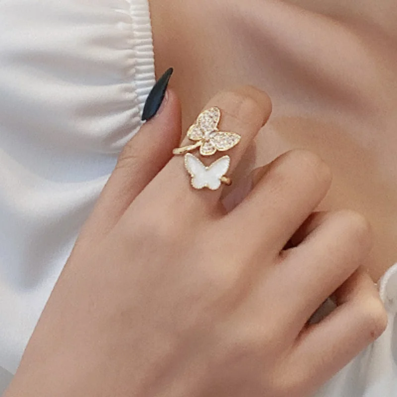 Double-Butterfly-Rings-for-Women-Opening-Adjustable-Index-Finger-Ring-Rhinestone-Ring-Luxury ...
