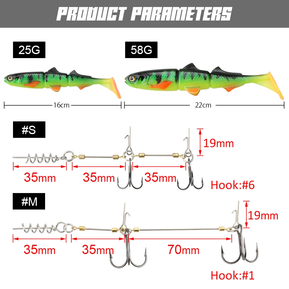 Spinpoler Pike Stinger Rig with 3-Jointed Soft Plastic Lures" - Easy ...