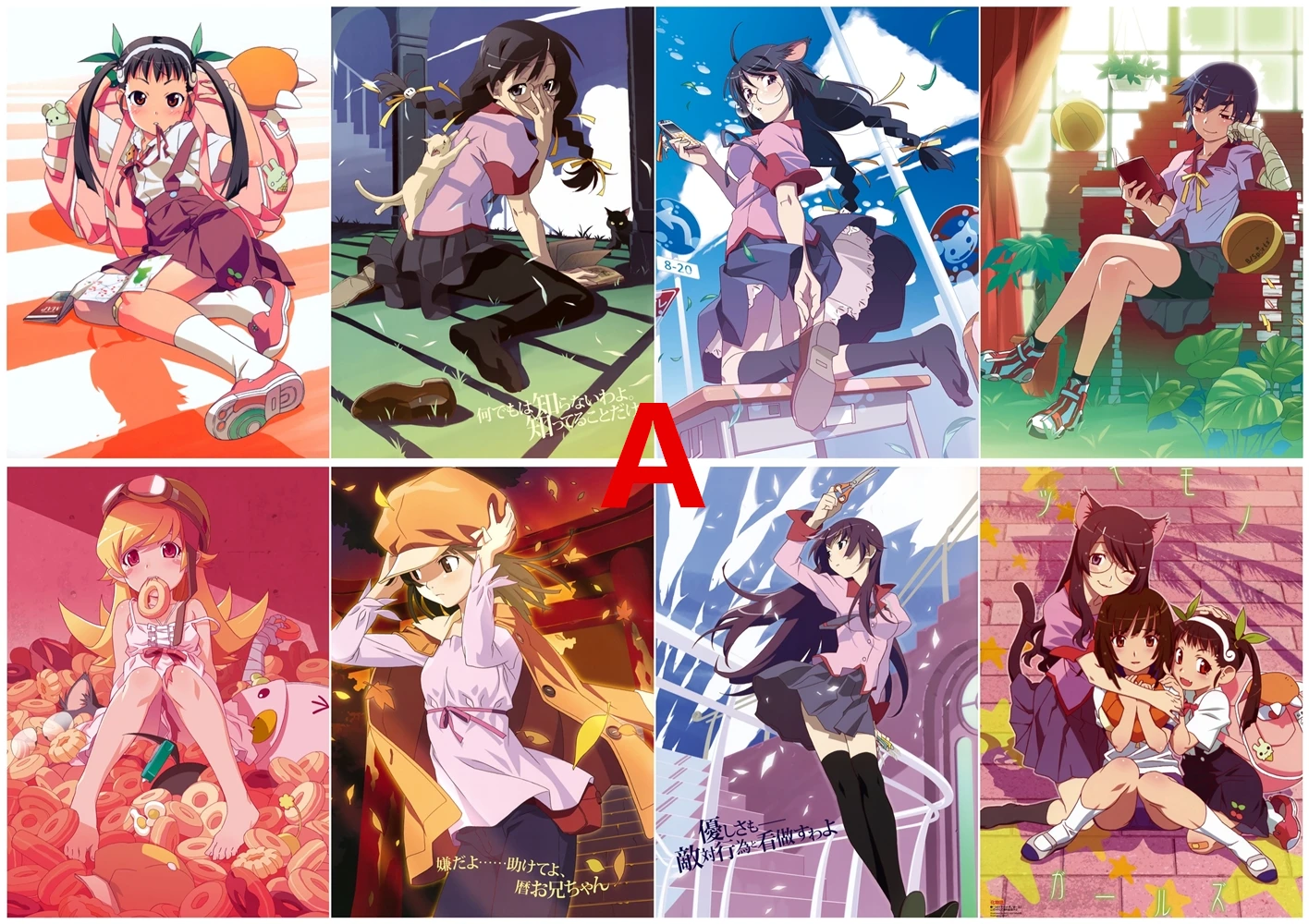 Bakemonogatari póster de pared de polipropileno A3, 8 piezas|Pintura y ...