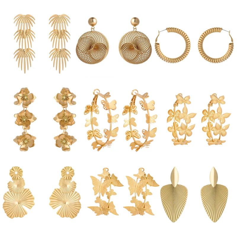 Pendientes dorados a la moda para mujer y niña, aretes con forma de ...