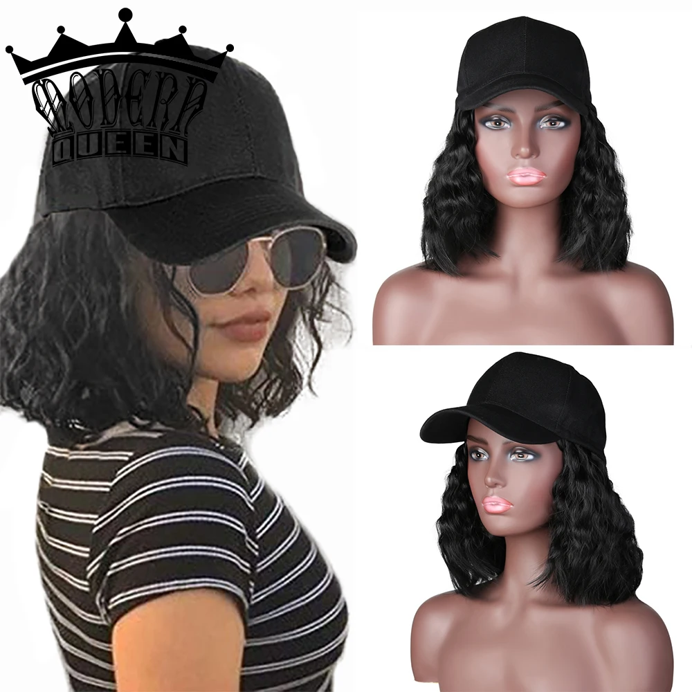 10inch Short Curly Baseball Cap With Hair Synthetic Femal Bob Hair Wigs ...