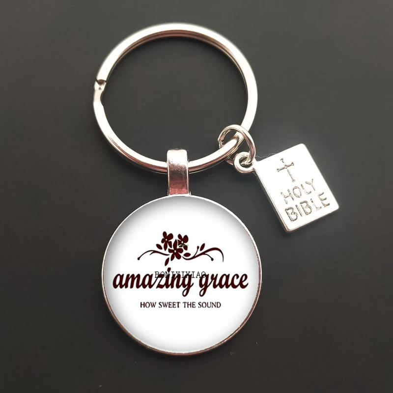Handmade Bible verses keychain glass round Christian letters ...