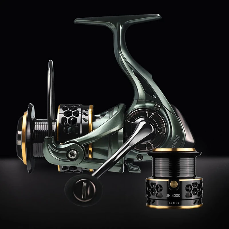 LINNHUE 올 메탈 스풀 스피닝 릴, JH3000 4000 더블 스풀 코일 낚시 릴, 8kg Maxdrag 5.2:1 기어비 ...