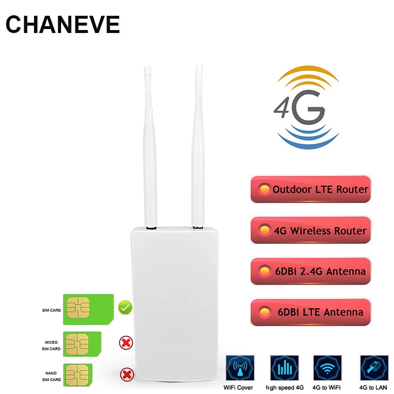 CHANEVE 3G/4G 무선 라우터 150Mbps CAT4 LTE 모뎀 WiFi 라우터 SIM 카드 슬롯 야외 LTE CPE ...