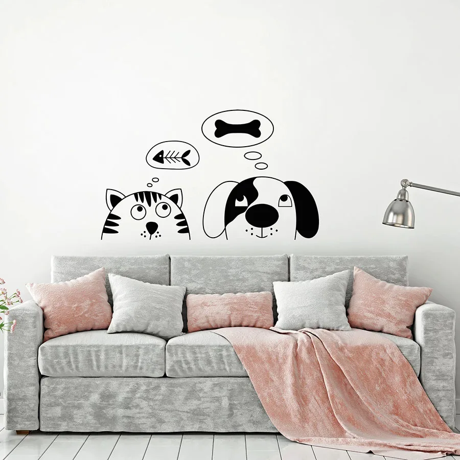 Animals Wall Decal Funny Cartoon Cat And Dog Pets Shop Nursery Kids ...