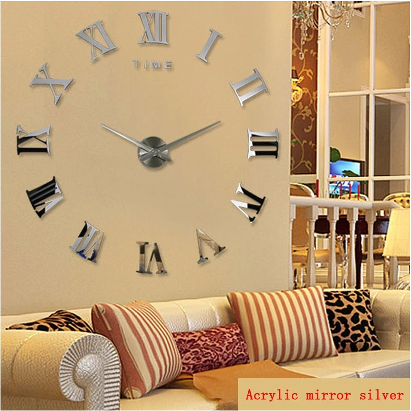 Clocks Modern Mirror Wall Clocks Yellow Mirror Clock Large Wall Clock ...
