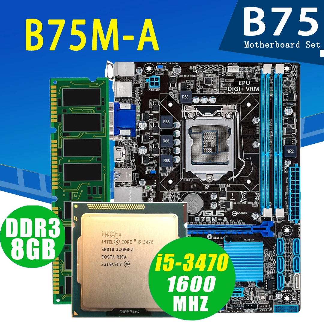Lga 1155 asus B75M A com intel core i5 3470 8gb ddr3 conjunto de placa ...