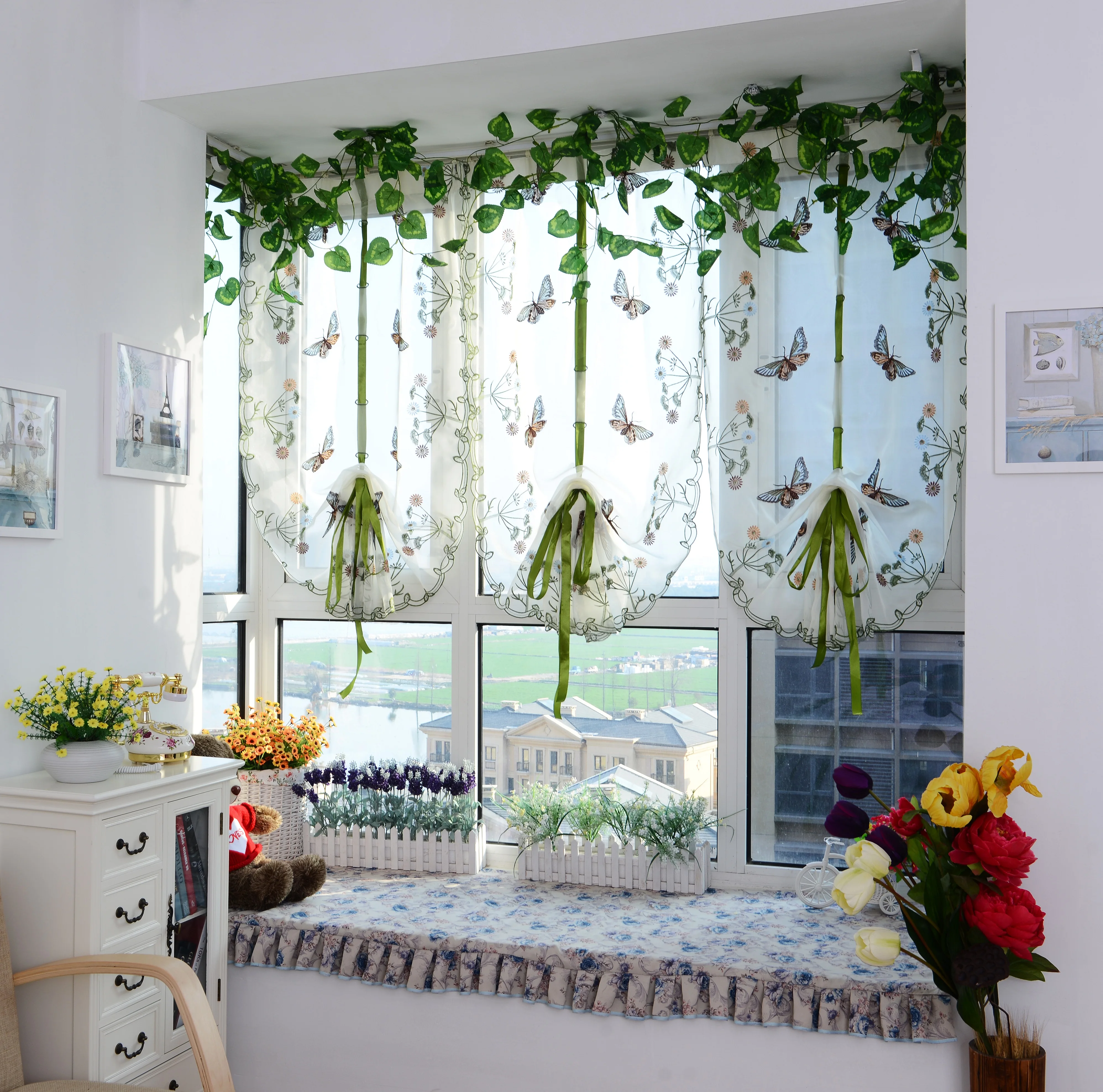 Roman-Curtains-for-Window-Sheer-Tie-Up-Curtains-White-Embroidery-Floral ...