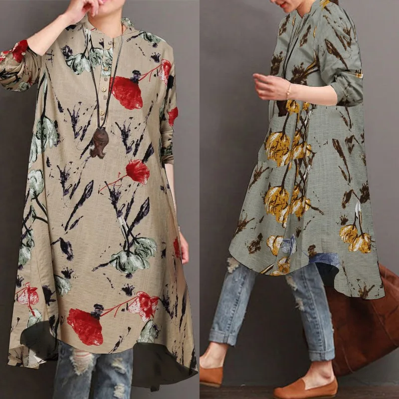 ZANZEA-2023-Fashion-Printed-Long-Tops-Women-s-Autumn-Blouse-Casual ...