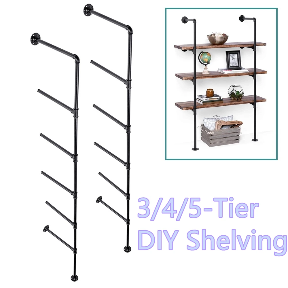 2-PCS-Black-DIY-Pipe-Shelves-5-Tier-Shelf-Industrial-Furniture-Wall ...