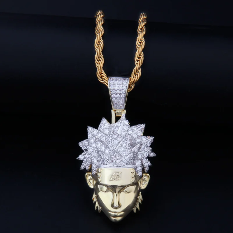 Fashion Cartoon Character Bling Zircon Pendant Necklace Men's Hip Hop ...