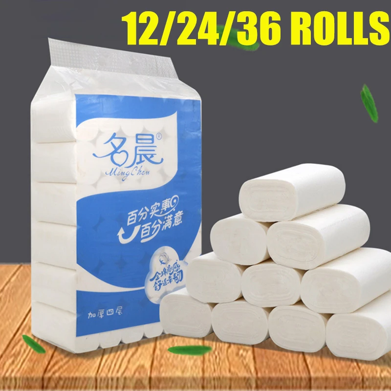 12 rollos/lote de papel higiénico para baño, 4 capas, rollo de papel ...