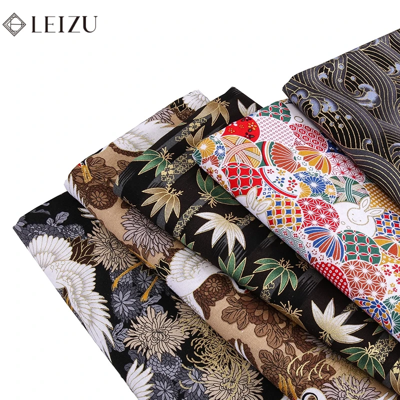 Japanese-Kimono-Fabric-Black-Print-Cotton-Diy-Fabric-For-Sewing-Dress ...