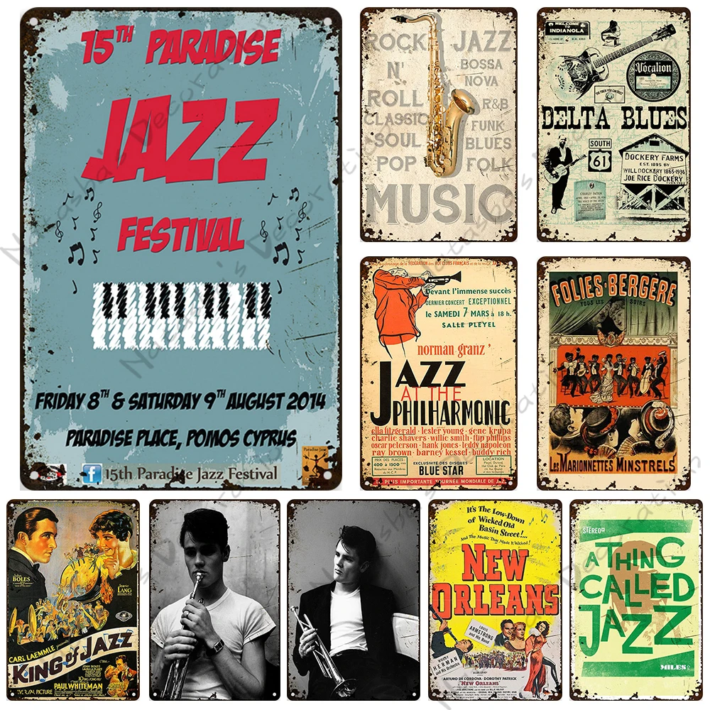 JAZZ-Poster-Music-Vintage-Metal-Sign-Retro-Wall-Sign-Bar-Cafe-Pub-Club ...