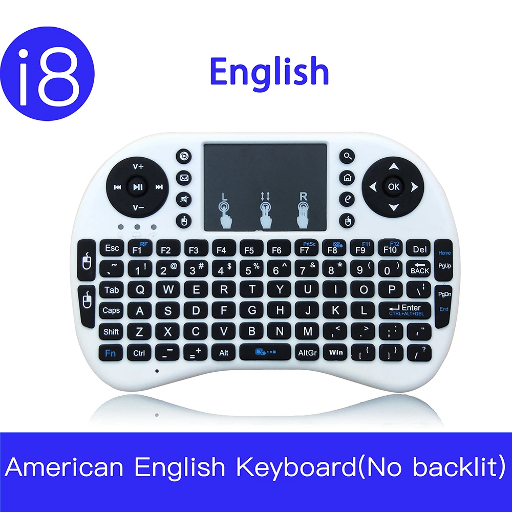 i8 American English 7 Color Backlit White Black 2.4GHz Air Mouse ...