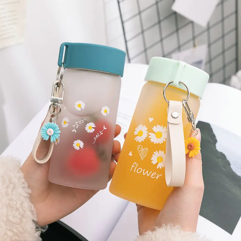 Cute Water Bottle For Girls Kawaii 260ml Daisy Flower Frosted Glass ...