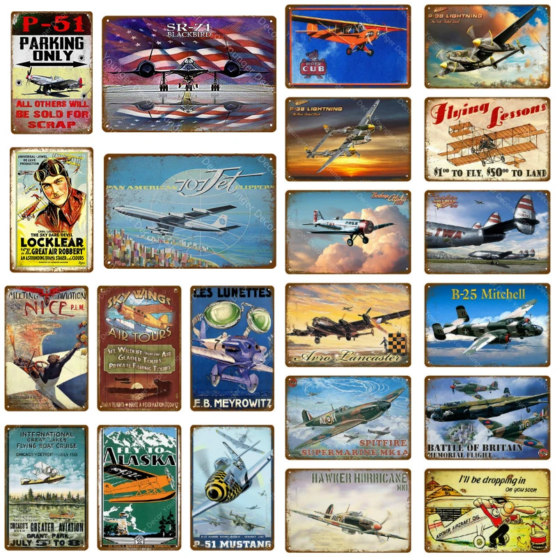 American Classic Airplane Fighter Metal Signs Aircraft Plane Wall ...