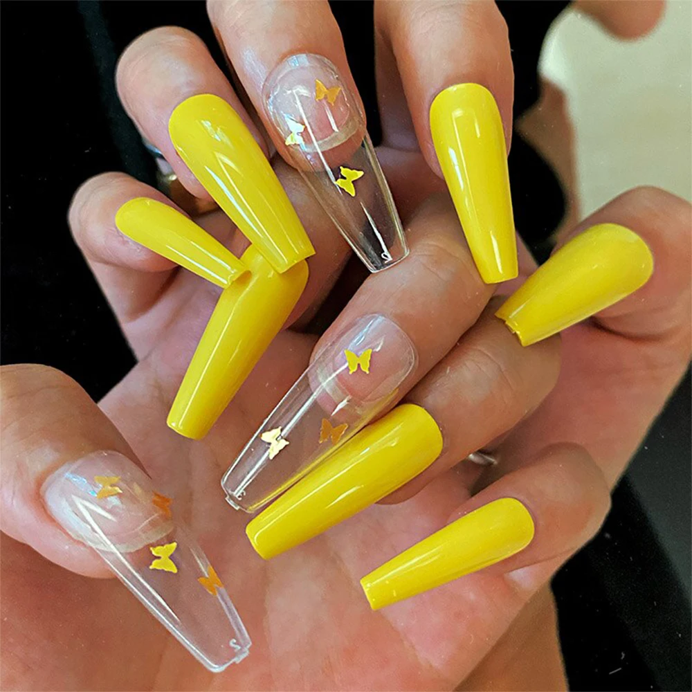 Professional Butterfly fake nails overhead coffin artificial nails tips ...