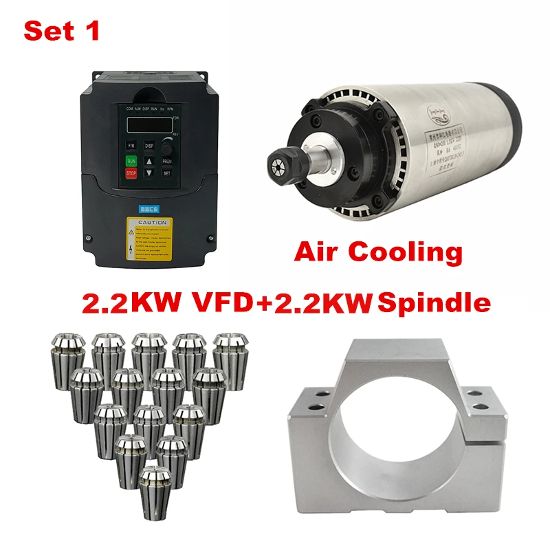 2200W CNC Router Spindle Motor ER20 Milling Spindle Kit & 2.2kw VFD ...
