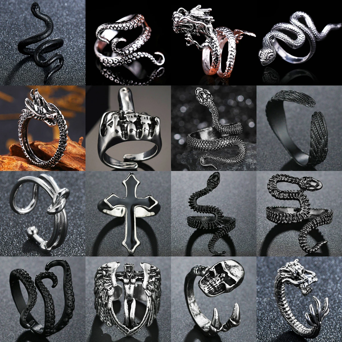 Gothic Steampunk Snake/dragon/cross/wings Midi Ring Vintage Punk Metal ...