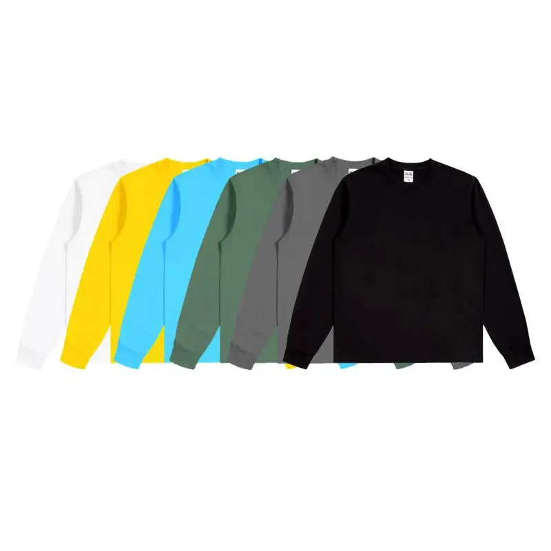High Quality 240g Heavyweight Double Yarn Cotton Long Sleeve T shirt ...