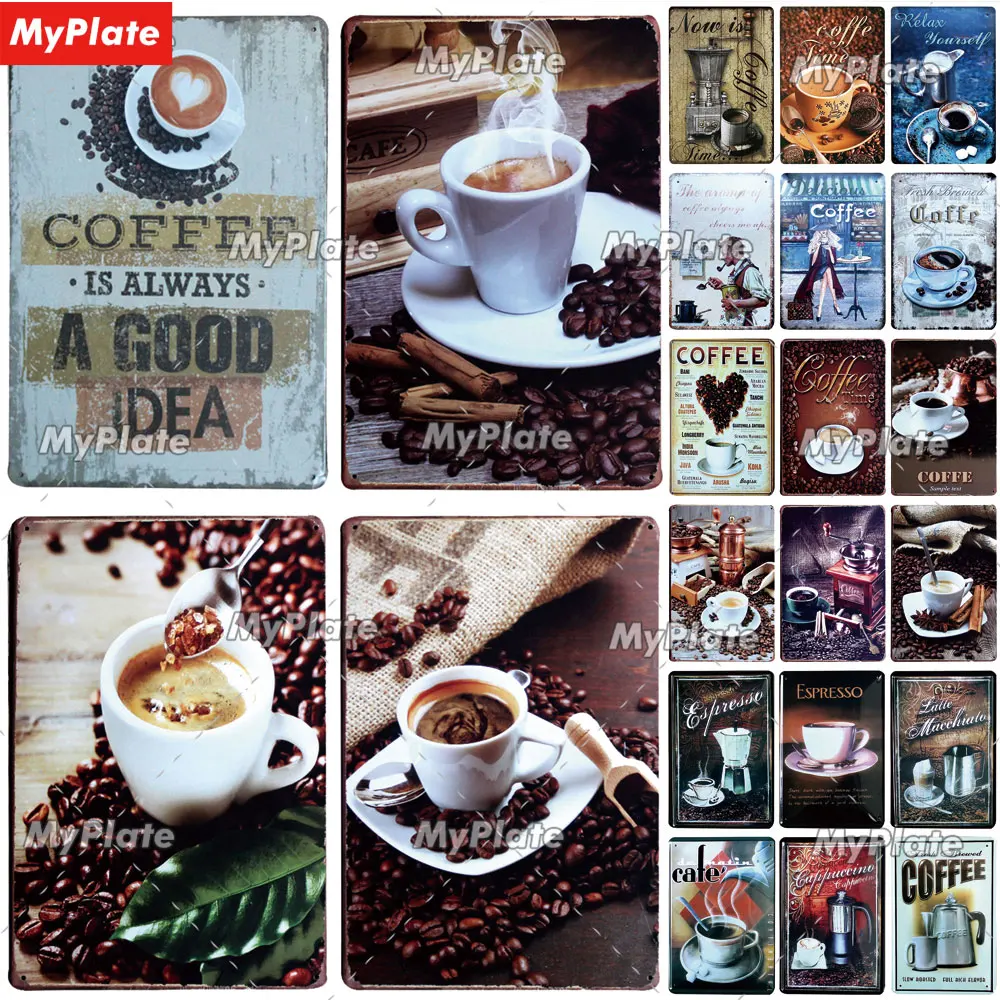 Coffee Beans Metal Sign Vintage Plaque Tin Sign Plate Wall Decor For ...