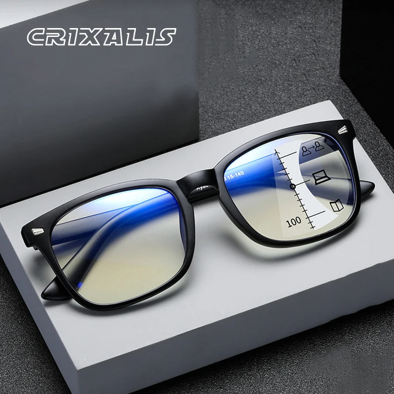 CRIXALIS Square Multifocal Progressive Reading Glasses Men Fashion With ...