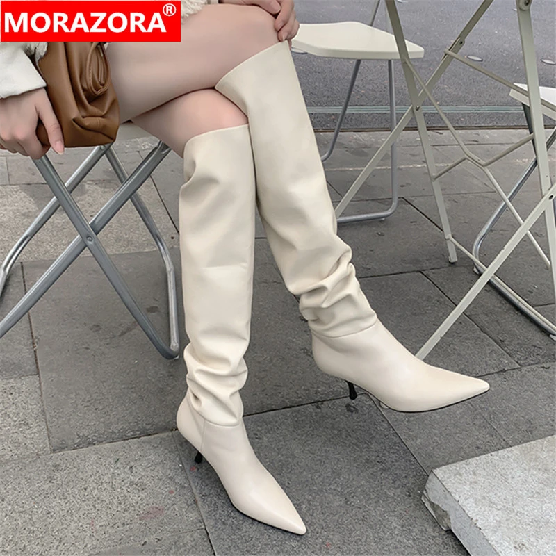 MORAZORA 2022 Size 33 43 Genuine Leather women boots stiletto heels pointed toe ladies shoes ...