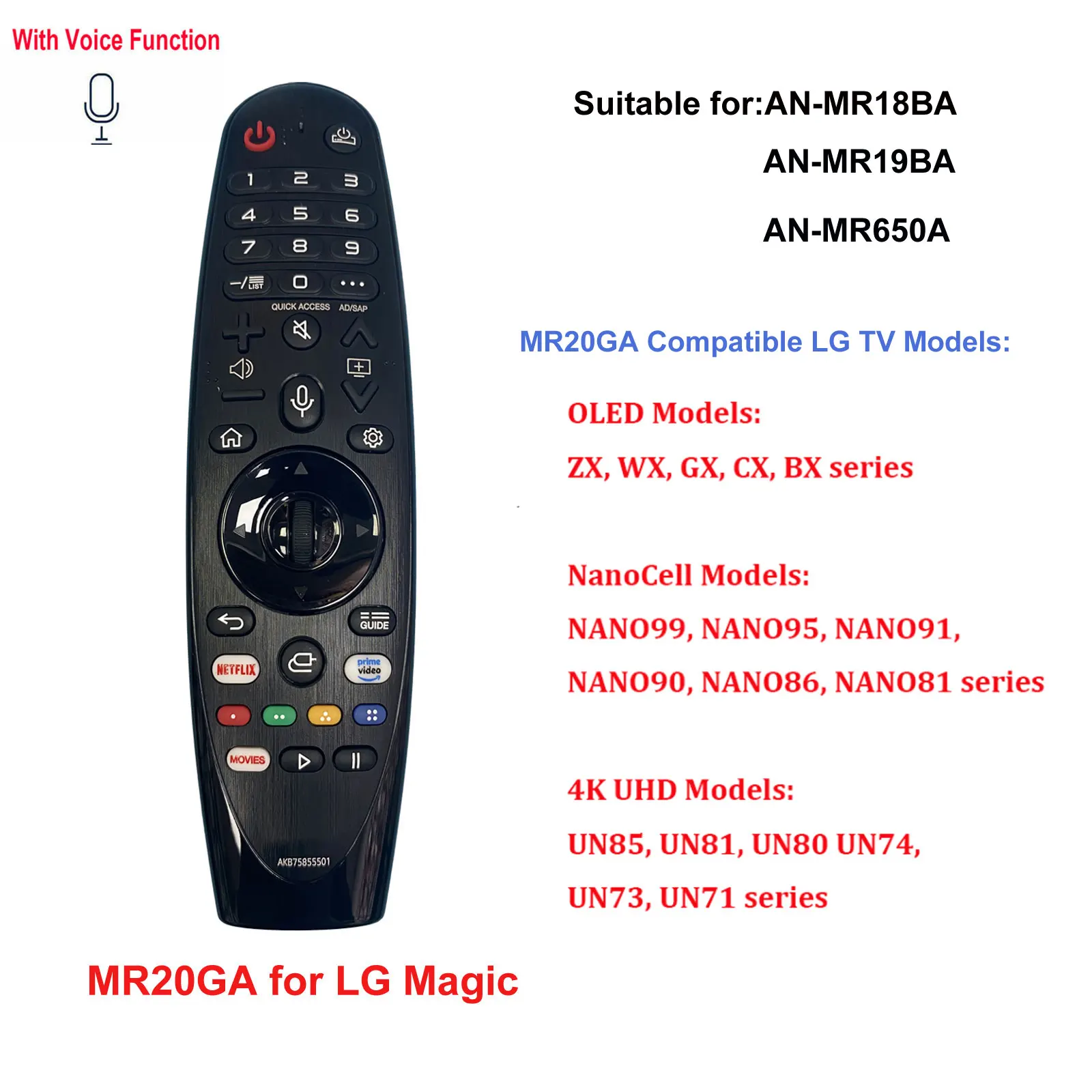New MR20GA Voice Magic Remote Control AKB75855501 For 2020 LG AI ThinQ 4K Smart TV NANO9 NANO8 ...