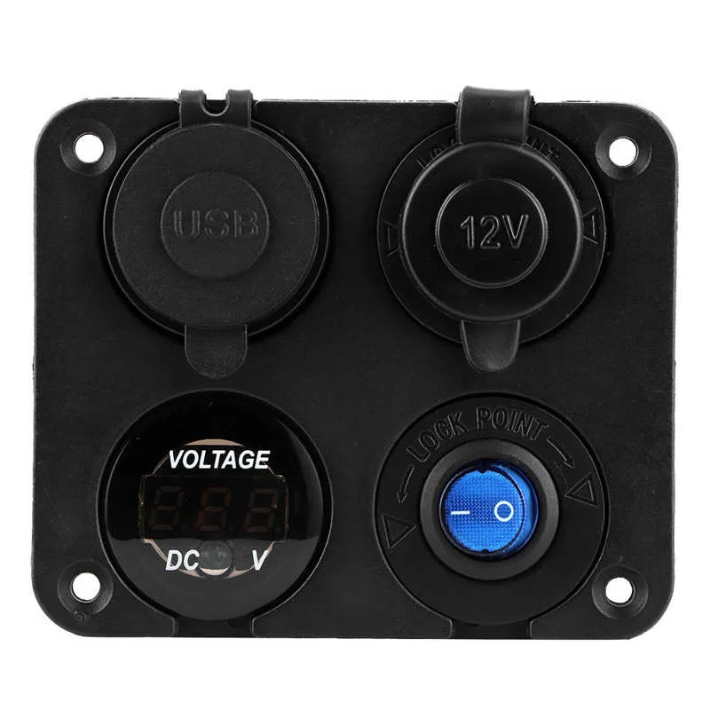 DC 12V-24V 4 Hole Switch Panel Waterproof QC3.0 Dual USB Socket ...